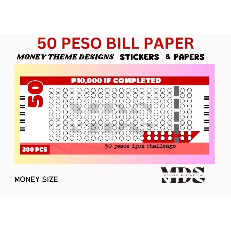 Peso Bills Ipon Challenge Chart Paper Labels & Sticker Money Organizer ...
