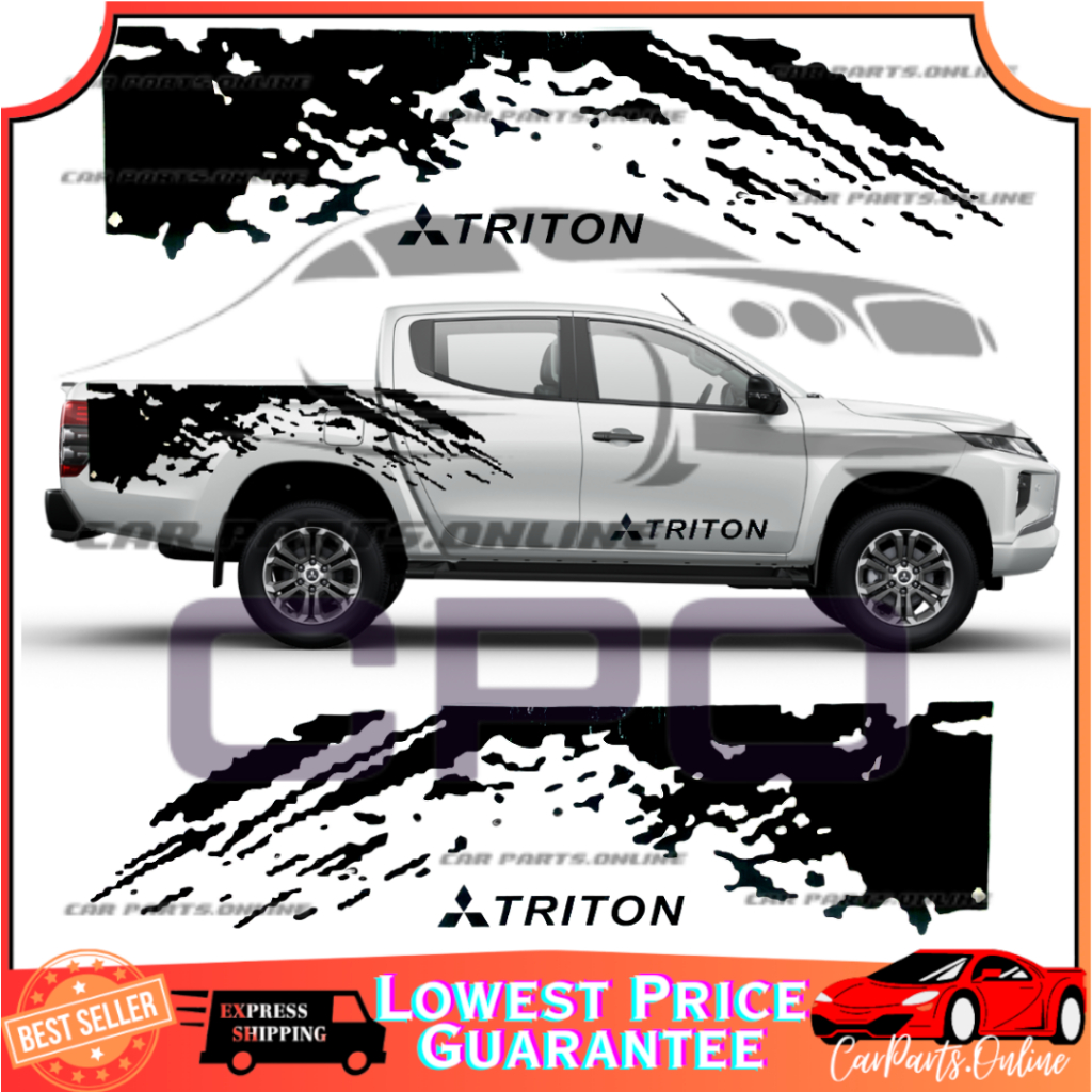 CPO 2Pcs Triton Car Rear Trunk Side Sticker Truck Decal Vinyl Flame ...