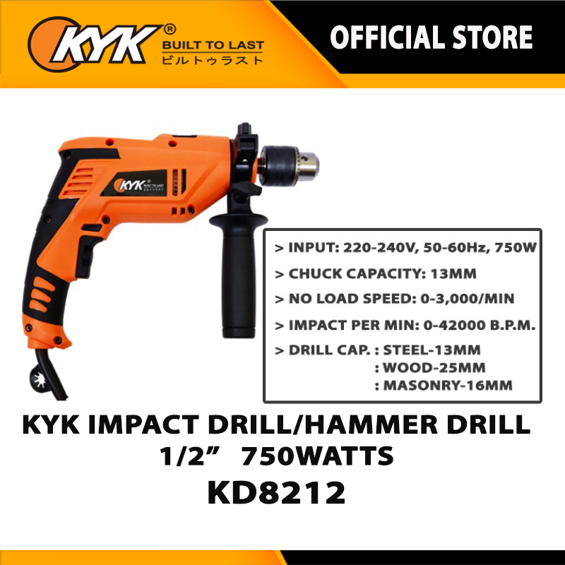 Kyk Impact Drill/ Hammer Drill 1/2" 750 Watts Kd8212 (Authentic ...