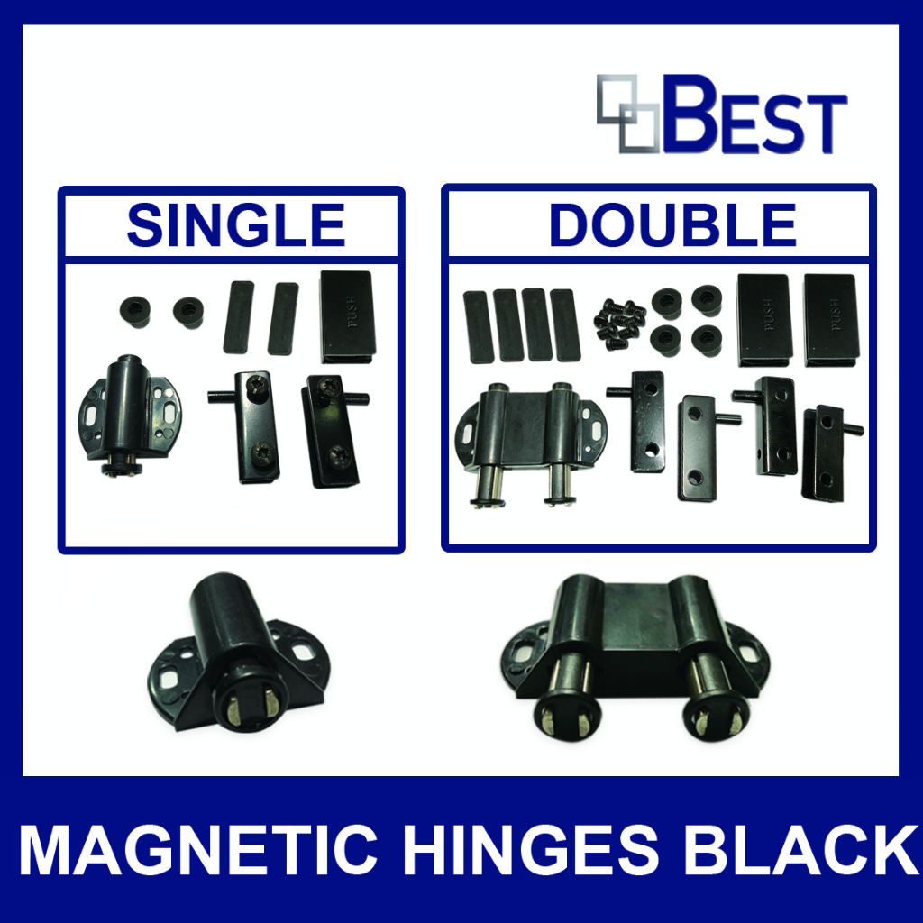 Magnetic Glass Hinges Single / Double Black Push-to-Open (1 set) for ...