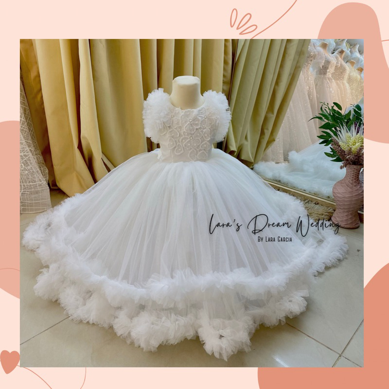 LITTLE BRIDE LONG BACK BALLGOWN PUFF RAFFLES SLEEVELESS GOWN FOR KIDS ...