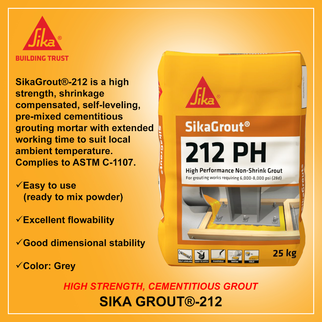 SikaGrout 212 25KG High Strength, Shrinkage Compensated, Cementitious ...