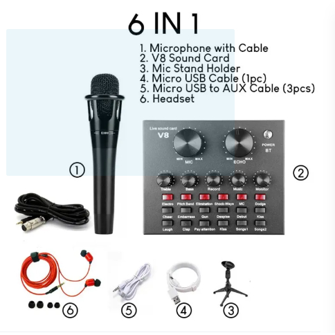 Letsview 6-in-1 V8 Sound Card Set Studio Series Microphone Condenser ...