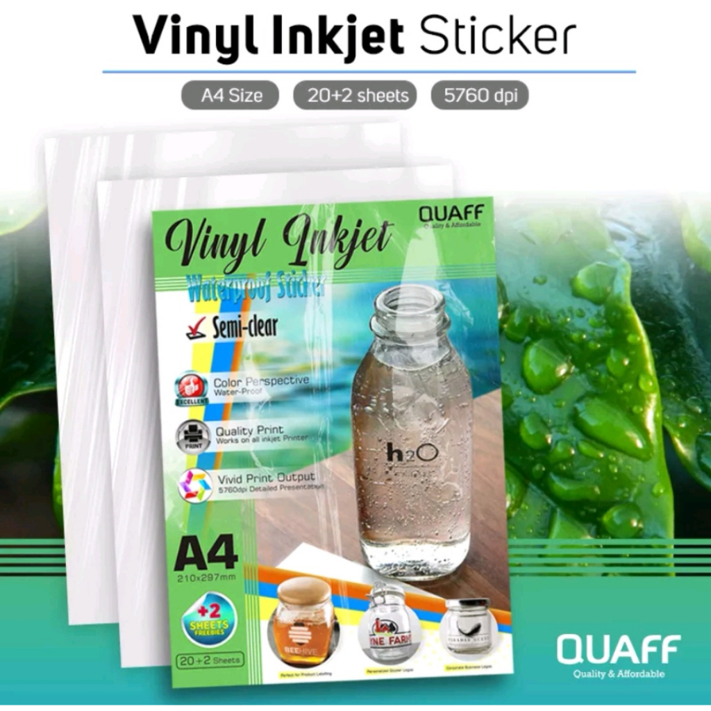QUAFF Semi Clear Transparent Vinyl Inkjet Sticker Waterproof A4 Size ( 20 Sheets PER PACK ...