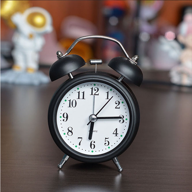 Mini Round Metal Alarm Clock Double Bell Desk Table Digital Quartz ...