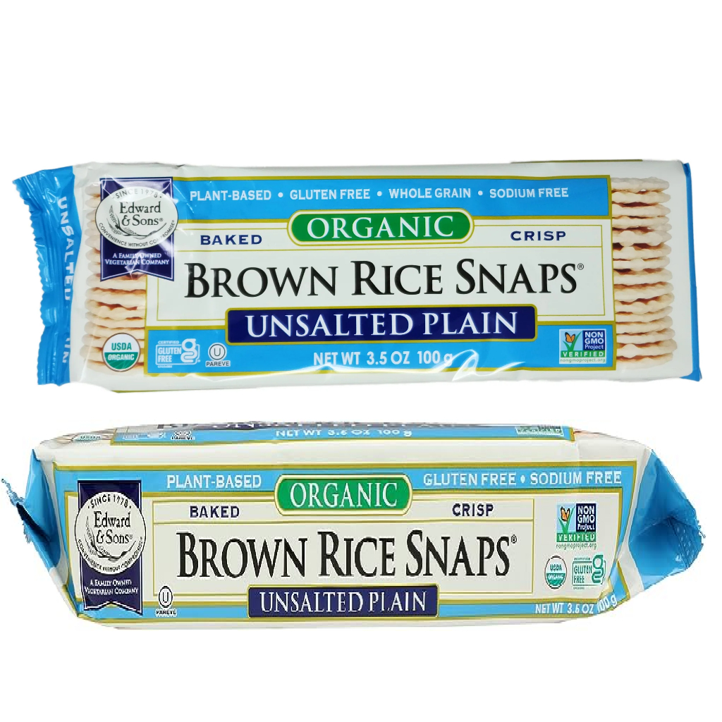 Edward and Son Organic Brown Rice Snaps Crisp Unsalted Plain, Black ...