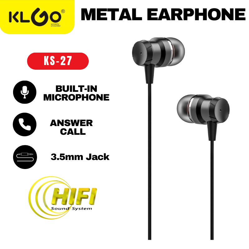 KLGO KS-27 HI-FI Sound 3.5mm Jack Metal Wired Earphone with Answer Call ...