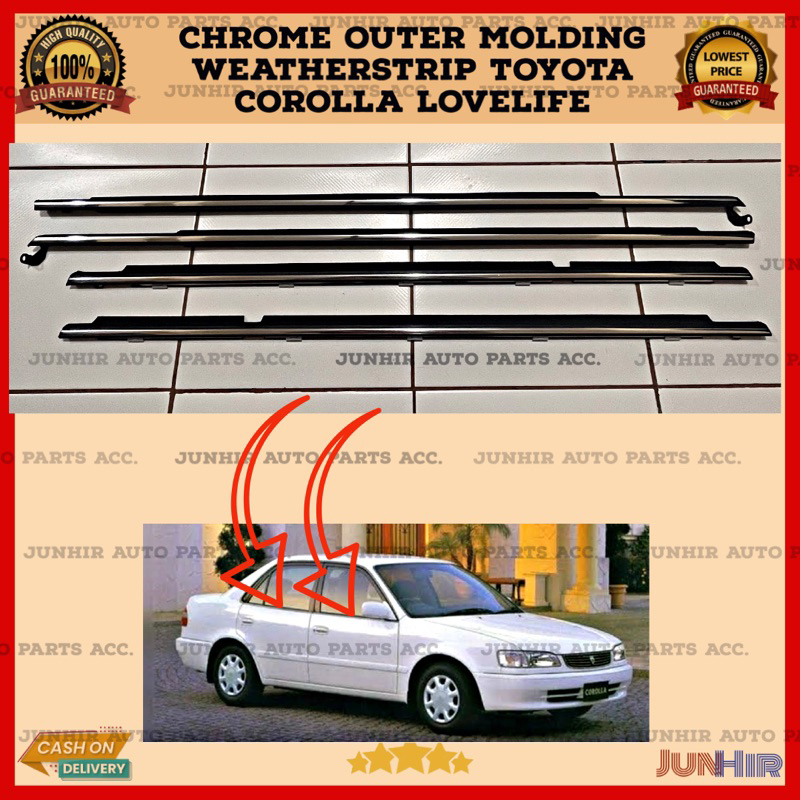 4pcs Stainless Lining OUTER RUBBER MOLDING WEATHERSTRIP TOYOTA COROLLA ...