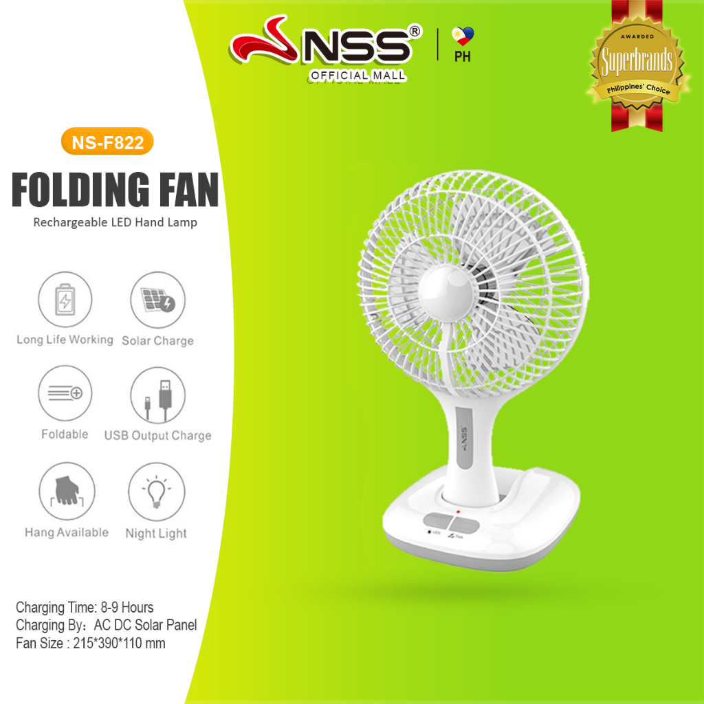 NSS Folding Chargeable Fan With LED Lamp Light Adjustable Portable ...