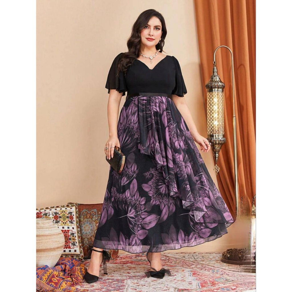 Fashion formal maxi dress plus size dress vneck maxi dress | Shopee ...