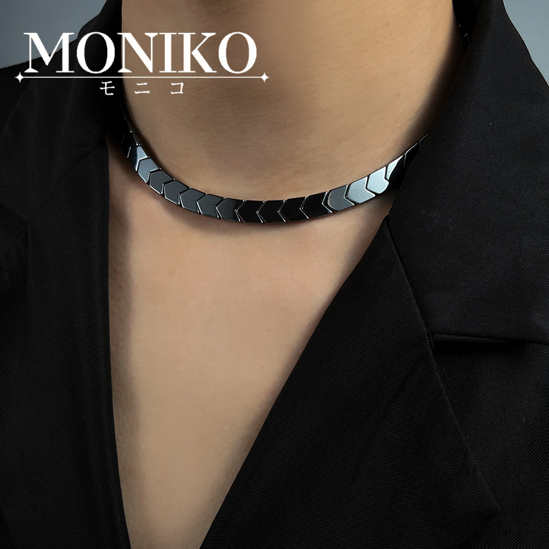 MONIKO Black Gallstone Necklace Light Luxury Stitching High-end Trendy ...