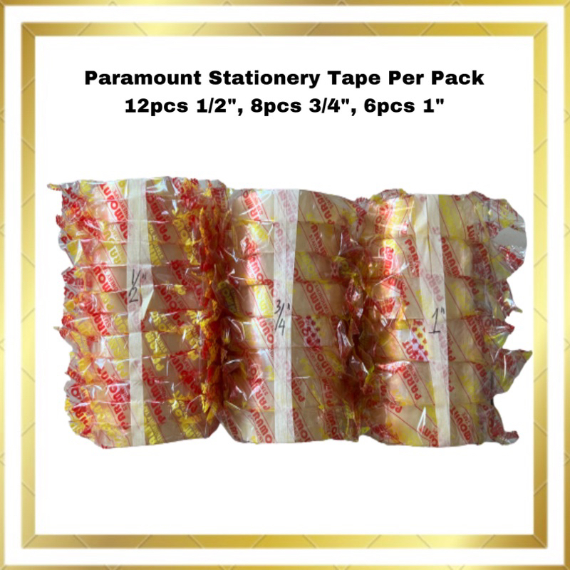Paramount Stationery Clear Tape per Pack 12pcs 1/2”, 8pcs 3/4”, 6pcs 1 ...