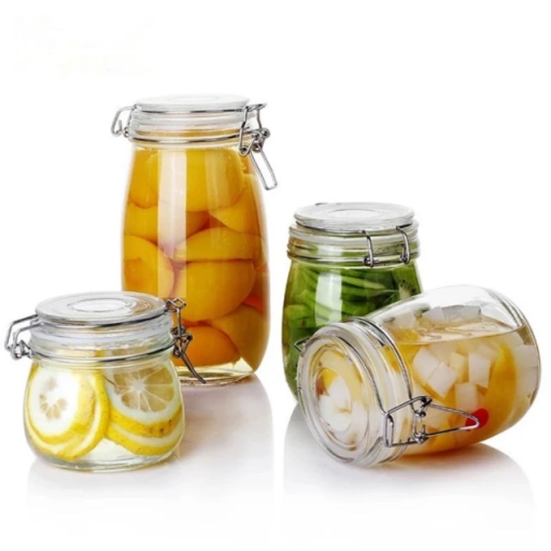 Glass Jar Container Square Round Airtight Clip top Glass Storage ...