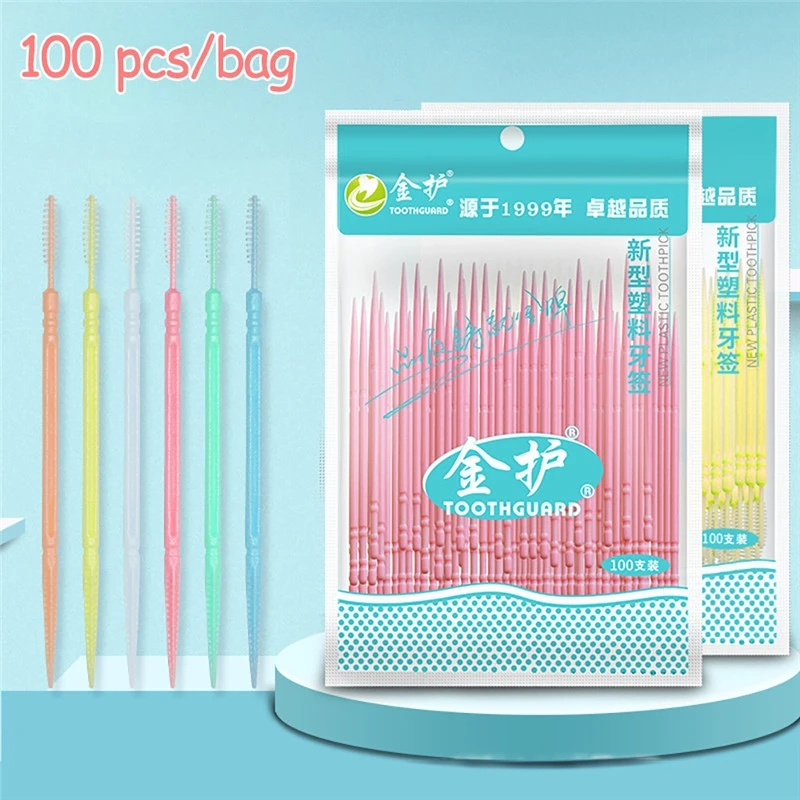 100Pcs/Pack Tooth Care Toothpicks/Plastic Double Head Dental Floss ...