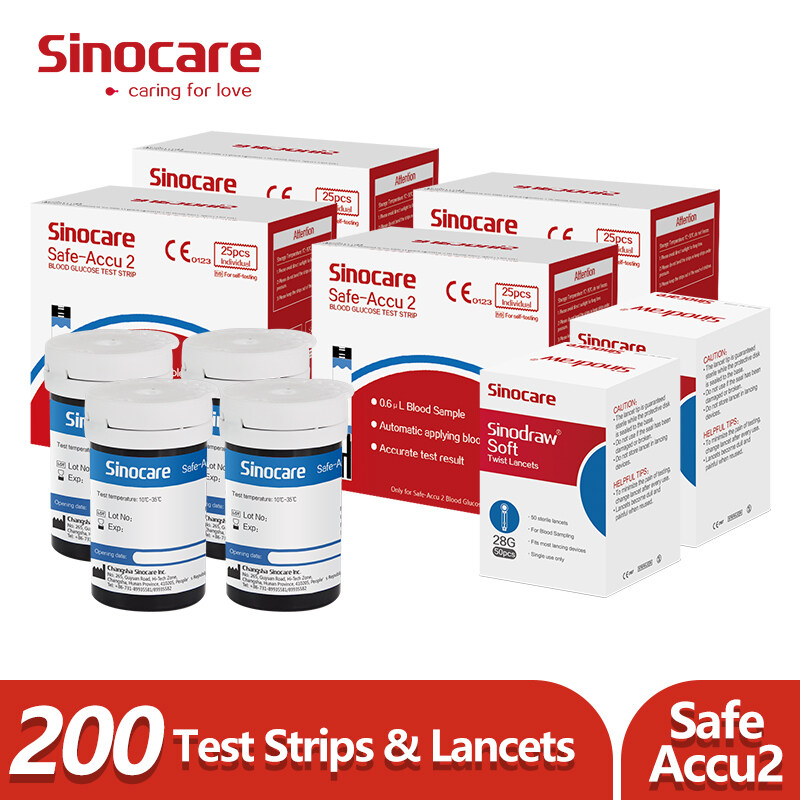 Sinocare Safe Accu 2 Test Strips 200pcs with 200pcs Lancets -For Safe ...