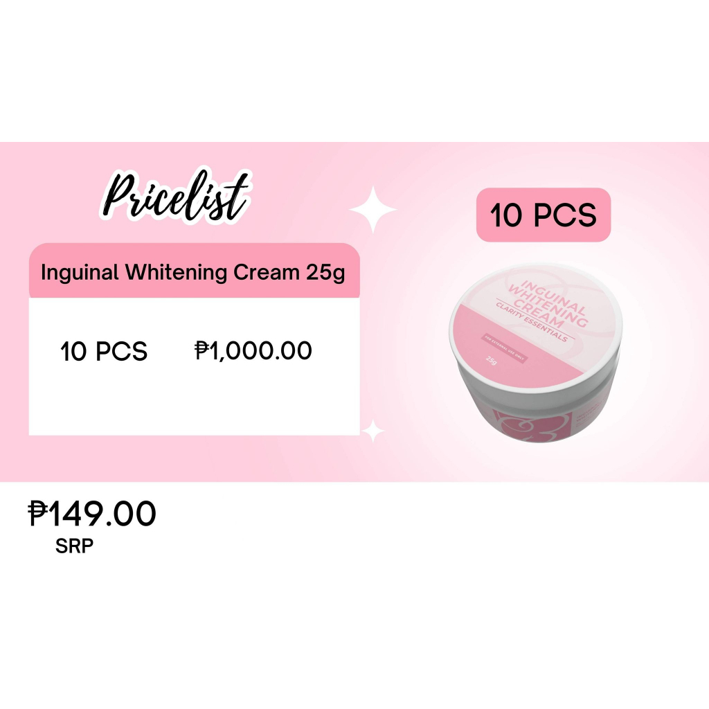 10PCS INGUINAL WHITENING CREAM 25G | CLARITY ESSENTIALS | Shopee ...
