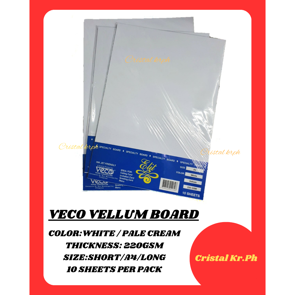 Veco Elit Vellum White OR PALE CREAM 220GSM 10Sheets Per Pack | Shopee ...