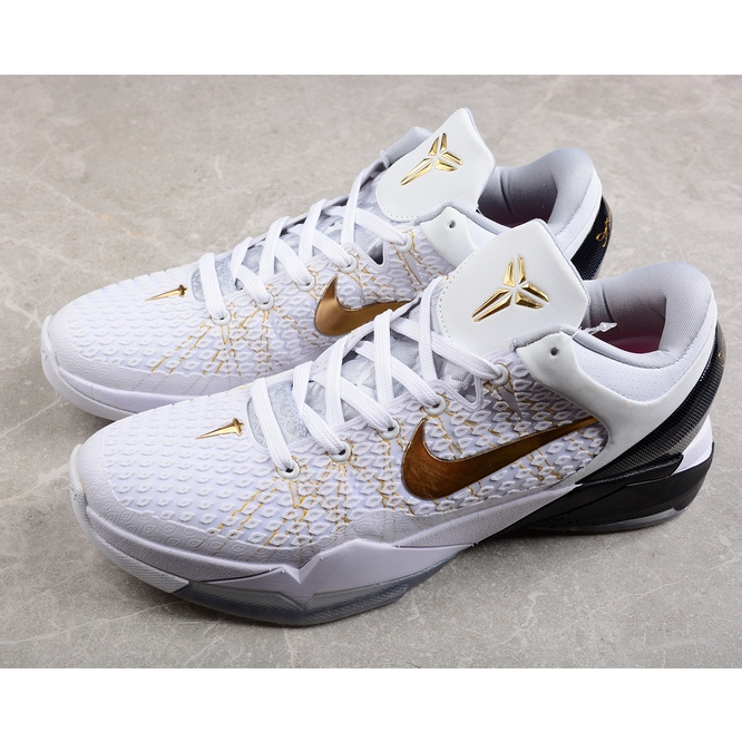 100% Original Nike Zoom Kobe 7 White Black Gold Sport Basketball Shoes ...
