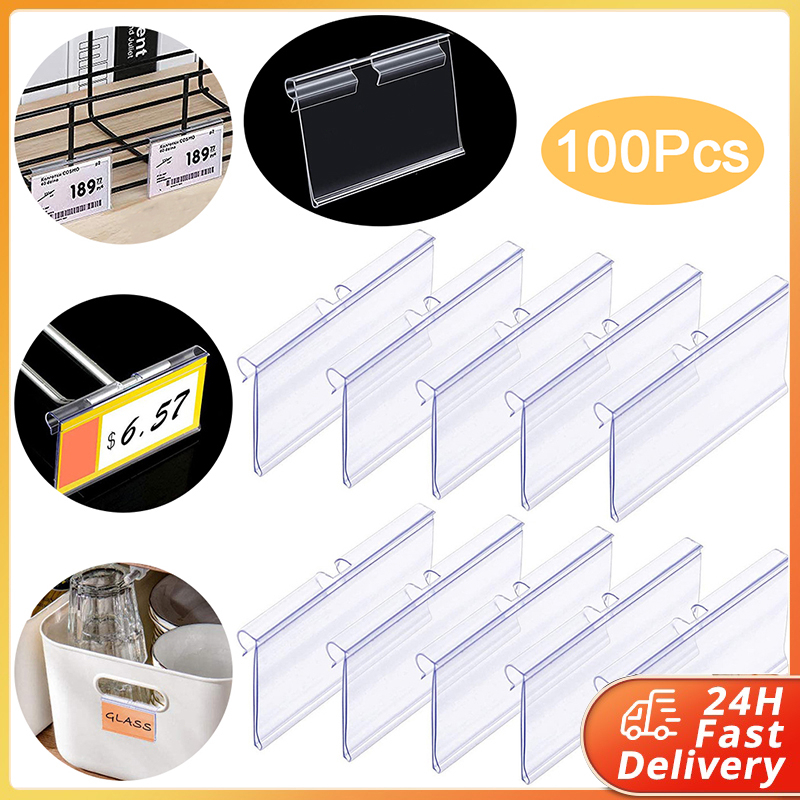 100pcs/50pcs/10pcs 6x4.2cm Clear Plastic Label Holders for Wire Shelf ...