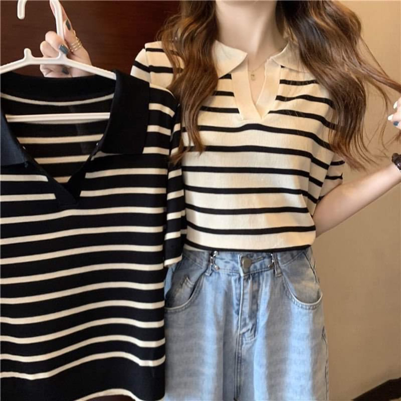 basic stripe knit blouse | Shopee Philippines