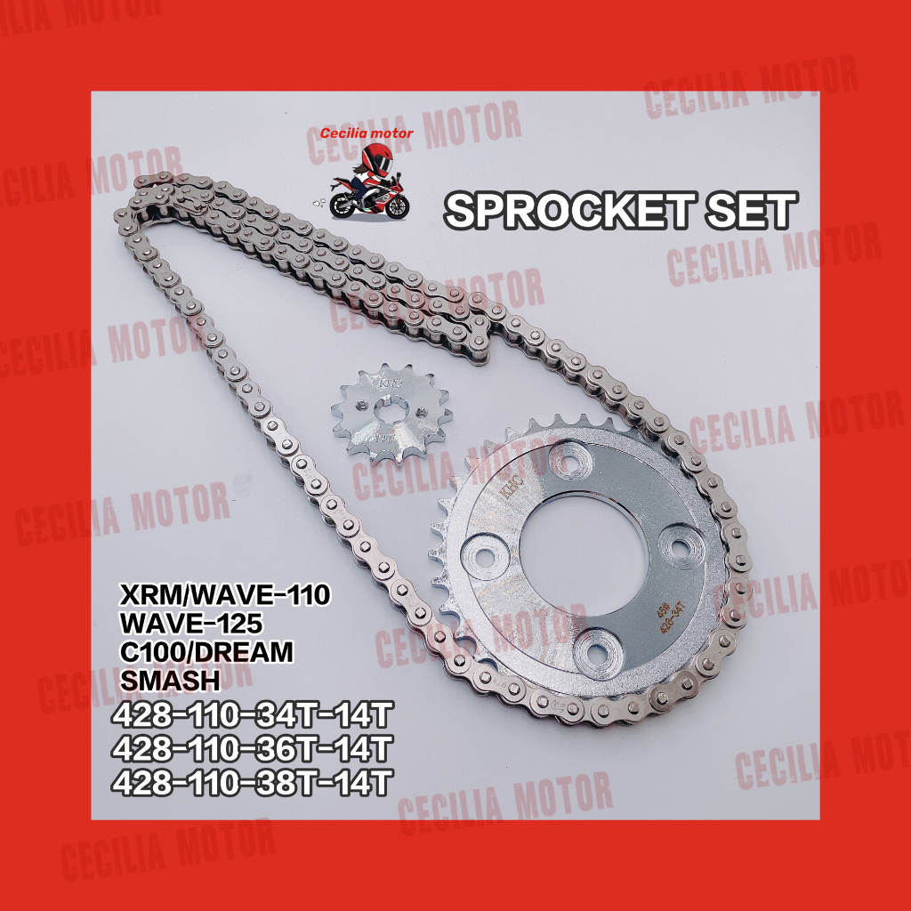 MOTORCYCLE PARTS CHAIN & SPROCKET SET XRM/WAVE125/C100/DREAM/SMASH (428 ...