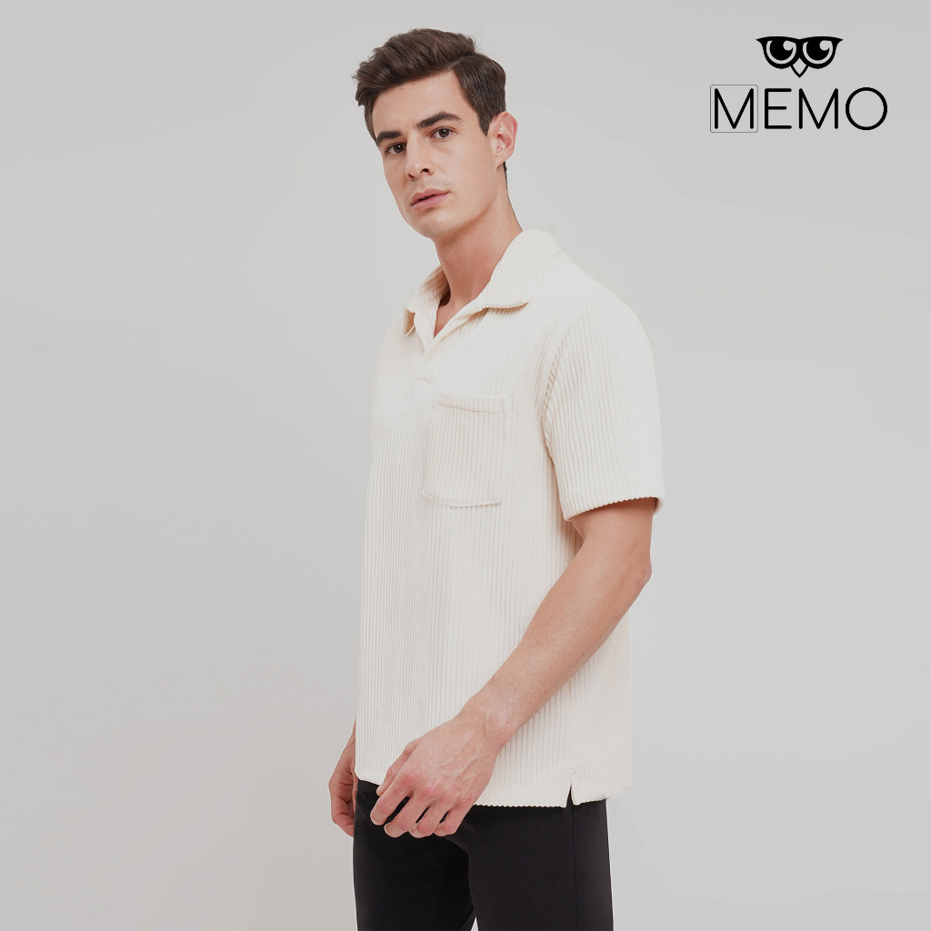 Memo Textured V-Neck Polo For Men (Cream) | Shopee Philippines