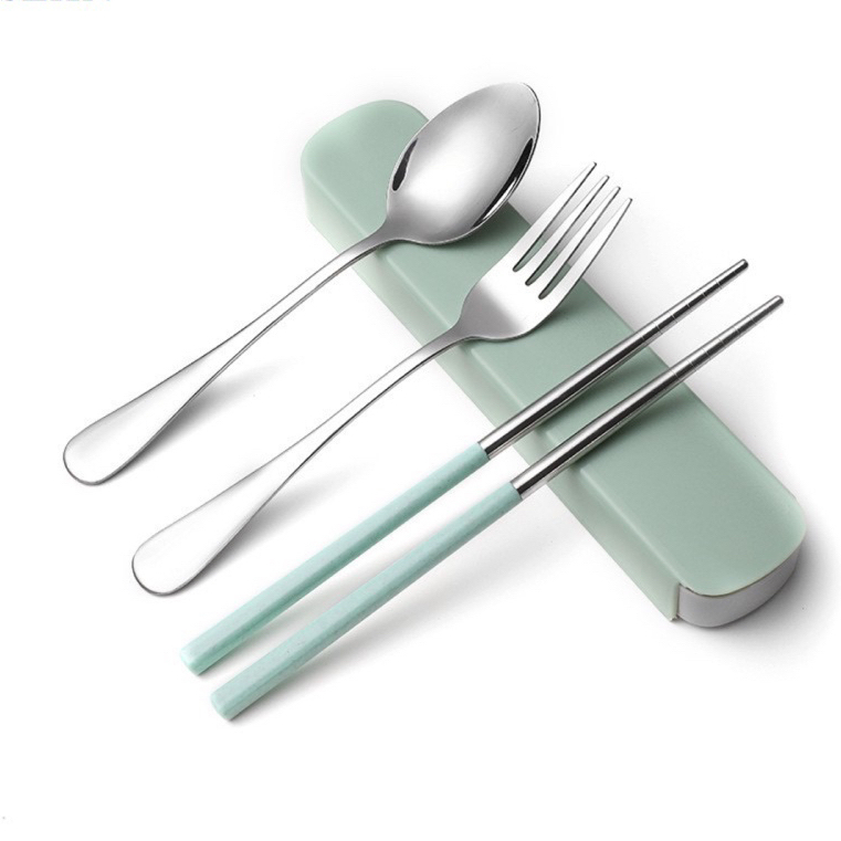 Stainless Steel 3In1 Fork Spoon and Chopsticks Portable Cutlery Set w ...