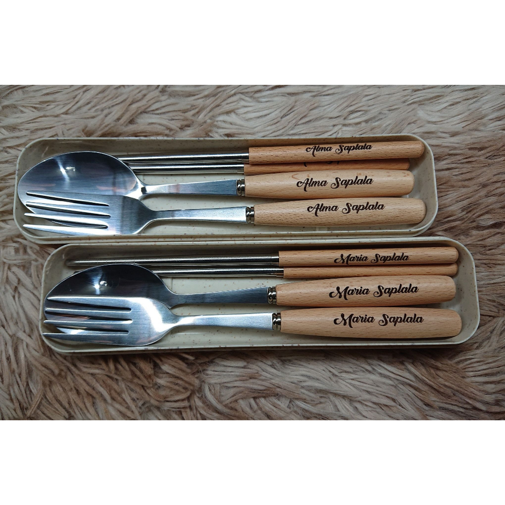 PERSONALIZED SPOON AND FORK WITH CHOPSTICKS (LASER ENGRAVED) | Shopee ...