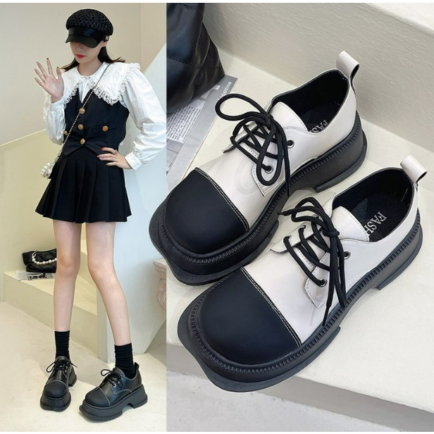 Height 5cm Little Leather Shoes Woman 2023 New British Style Muffin ...