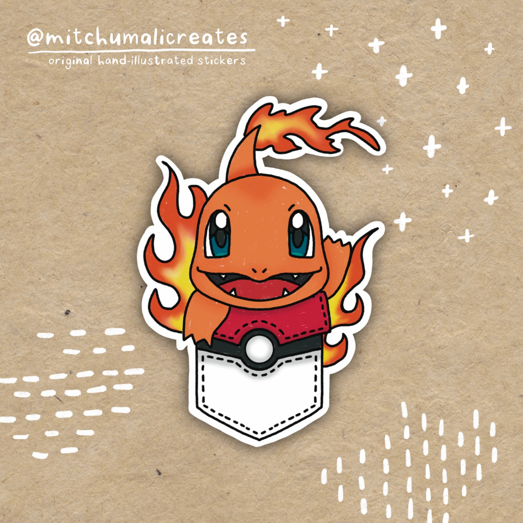 Charmander Pokémon Fan Art – Waterproof Sticker for Tumblers, Laptops ...