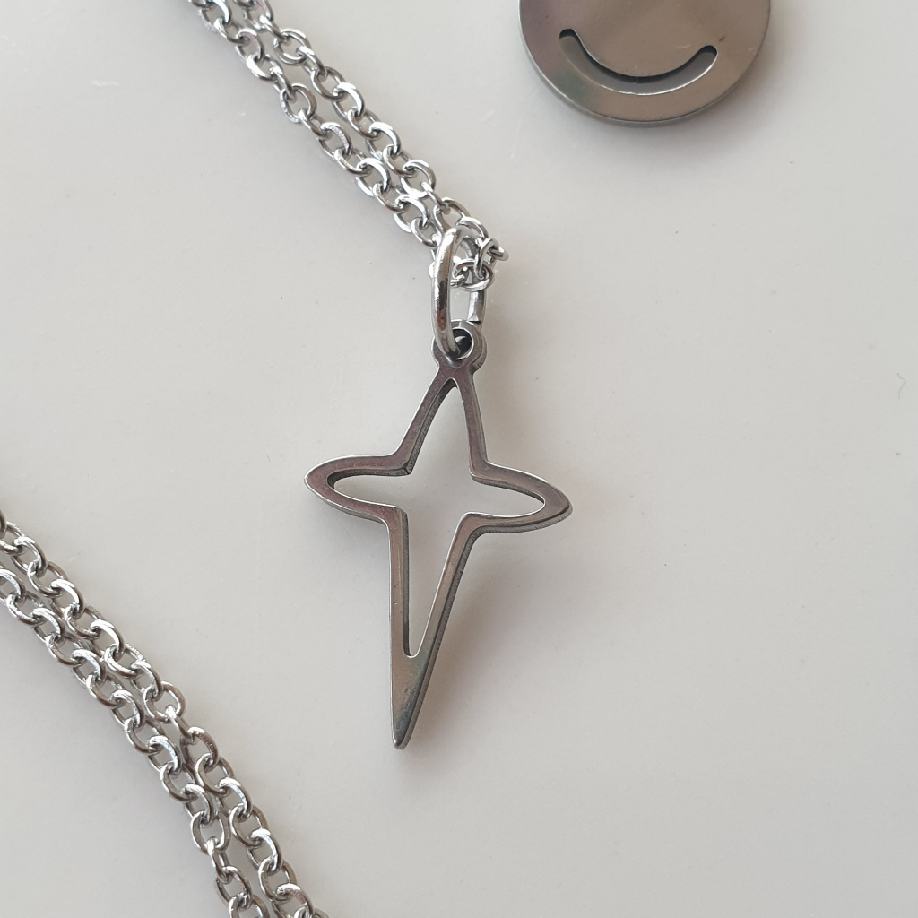 Spike Cross Smiley Text Pentagram STAINLESS NECKLACE - Gothic y2k ...