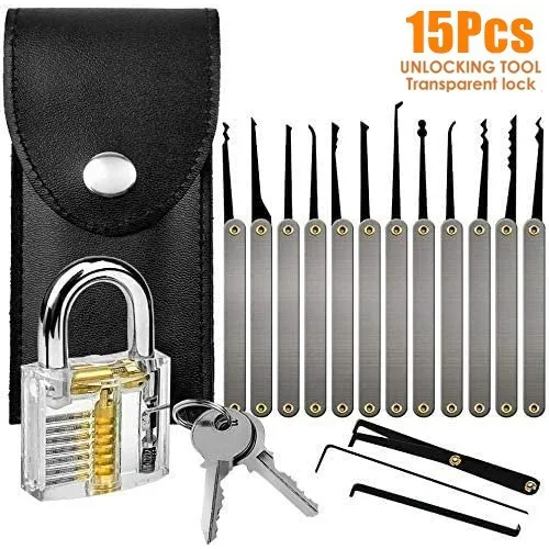 15Pcs/Set Lock Training Skill Set Clear Practice Padlock Tools Locks Key Pick Kits Quick Open ...