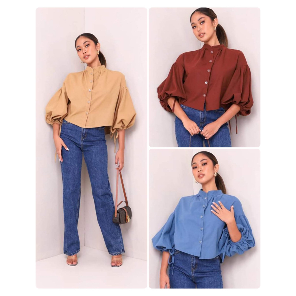 Poppy Puff Sleeves Linen Top by JuanaShoppePH | Shopee Philippines