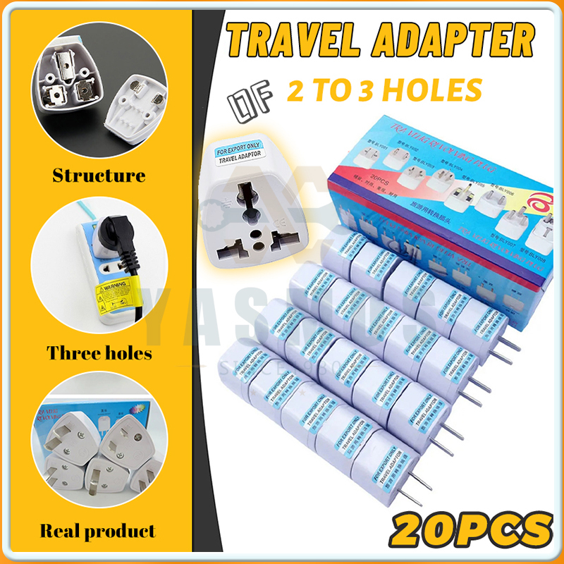 20pcs Universal Travel Adapter Flat Angle 2 to 3 Hole (1 Box) | Shopee ...