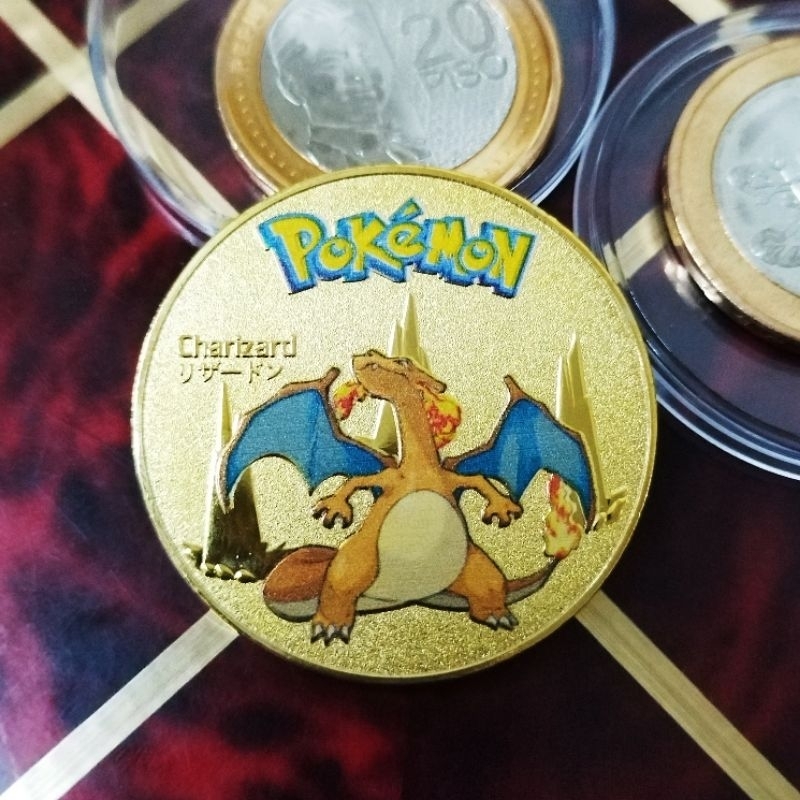 Pokemon Metal Coin Charizard Pikachu Play Game Pokemon Gold Plated ...