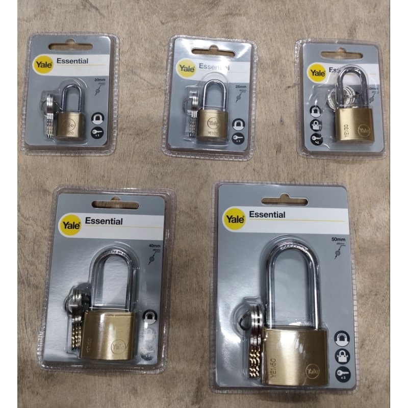 Yale Essential Series Brass Padlock Long Shackle YE1 20MM , 25MM , 30MM , 40MM , 50MM | Shopee ...