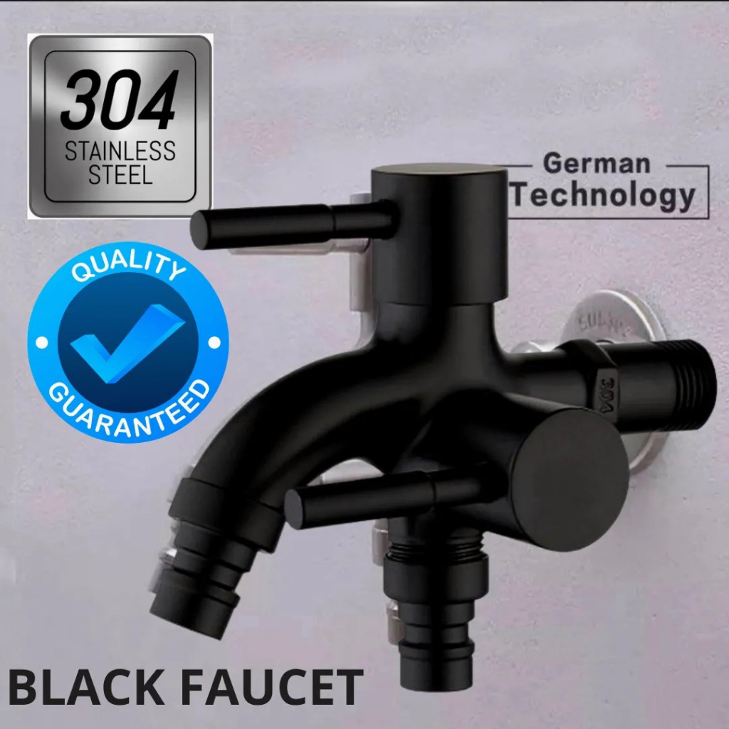 Black Two Way Faucet Stainless Steel 1in 2 out Head Water Faucet Sink ...