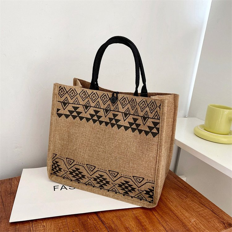 Flax Jute Tote Bag for Women Large Beach Bag Straw Tote Handbag Woven ...