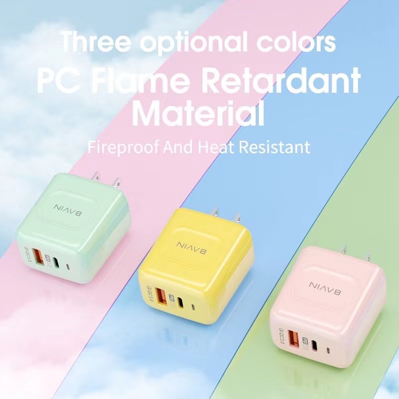 BAVIN Macaron 20W PD Adapter Type-C Fast Charger + Universal USB 3.0 ...