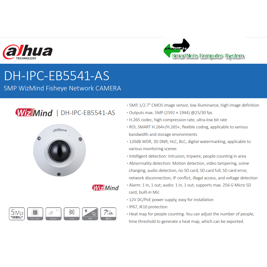 DAHUA 5MP WizMind Fisheye Network CAMERA (DH-IPC-EB5541N-AS) | Shopee Philippines