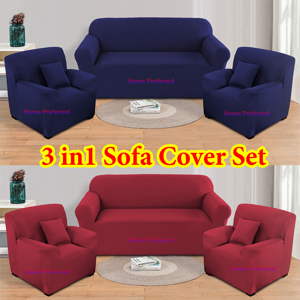 3 in 1 Sofa Cover Set Stretchable for 3 Seater and 2 Single Set 3 Pcs ...