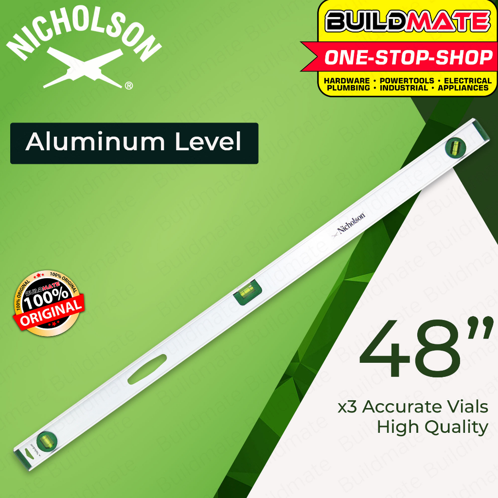 BUILDMATE Nicholson Aluminum Level 48" Inch Spirit Level Aluminum ...