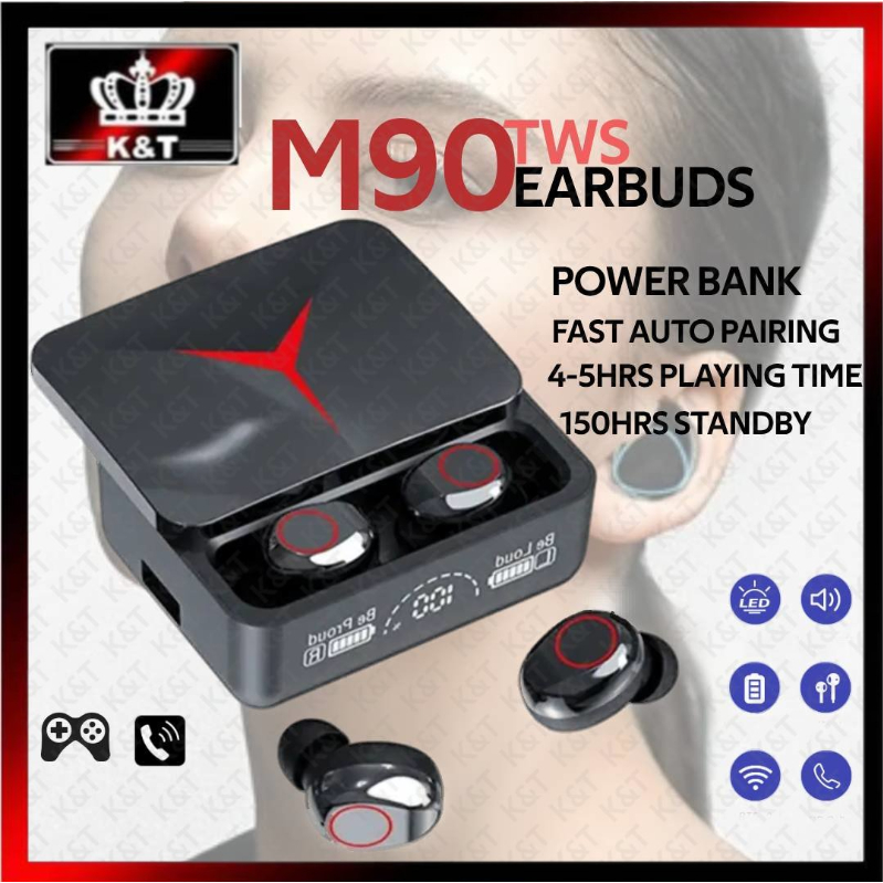 M90 TWS Earbuds, Earpads, Wireless Bluetooth Earphones with Mic and ...