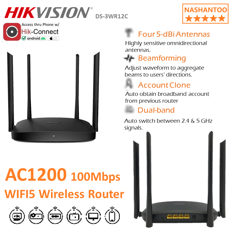 Hikvision DS-3WR12GC AC1200M Gigabit Dual-band WiFi 5 Beamforming ...