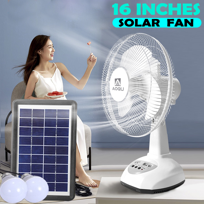 solar electric fan with panel 12/16 Inch standard rechargeable portable ...