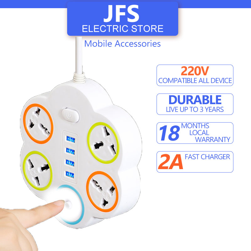 Jfs Power Socket Extension Cable Moveable Multi Function With 4 Socket And 4 Usb Charging Port