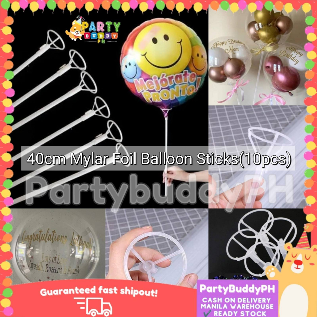 Mylar Foil Bobo Shape Balloon Sticks 40cm (10pcs) White / Transparent ...