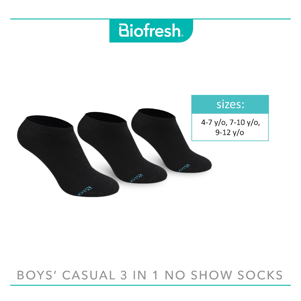 Biofresh Boys’ Antimicrobial Cotton Lite Thin Casual No Show Socks 3 ...