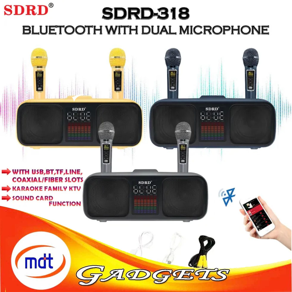 SDRD 318 Wireless Bluetooth Dual Microphone Karaoke Portable Stereo Speaker mic. | Shopee ...