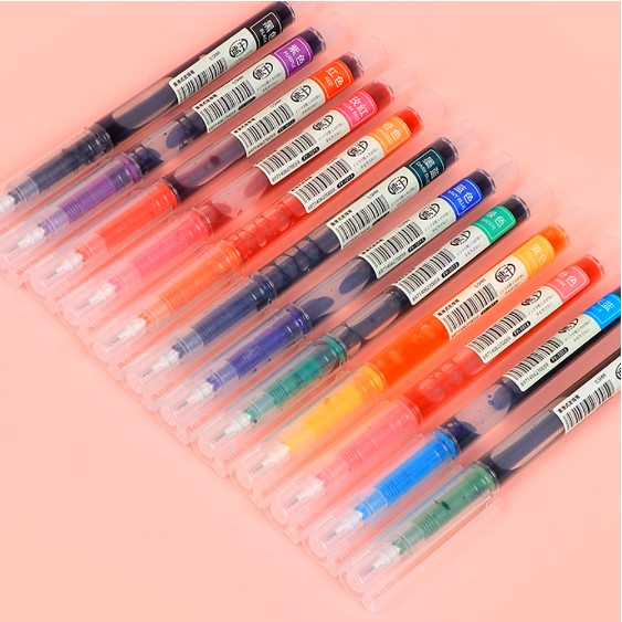 12 Colors Ink Straight Liquid Gel Pen Colorful Liquid Roller Pen 05mm Rollerball Pens Artistic